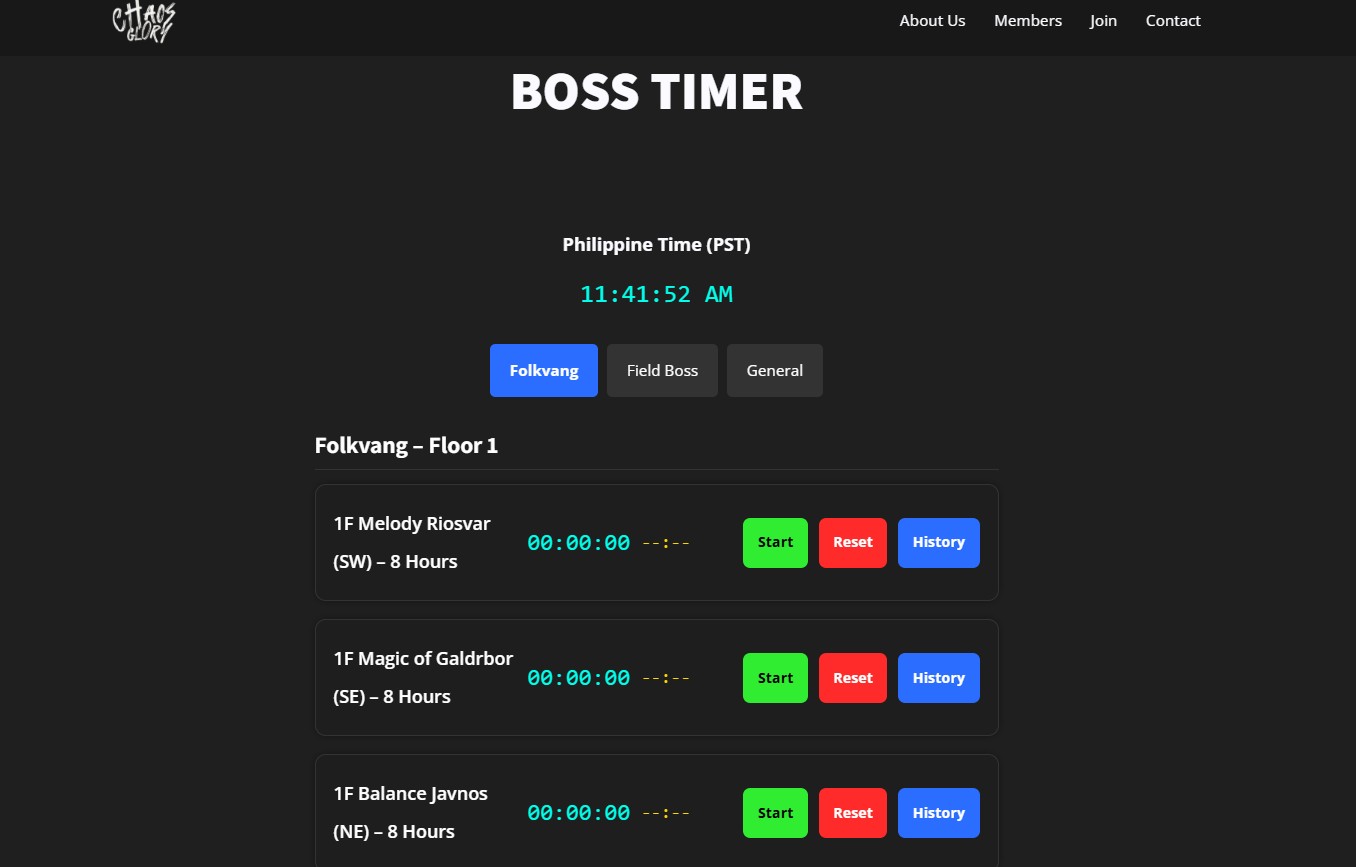 Boss Timer - Chaos Glory